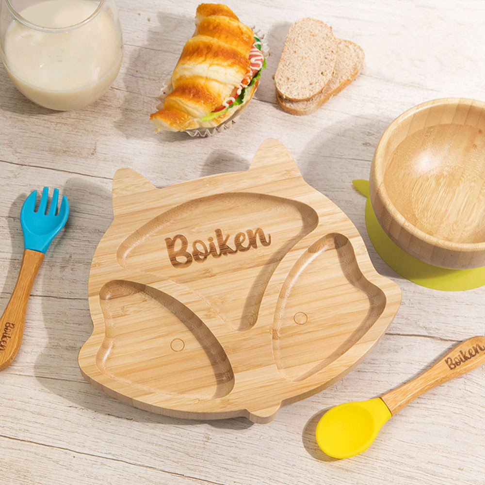 Personalized Animal Bamboo Baby Plate Spoon And Bowl Set With Suction ...
