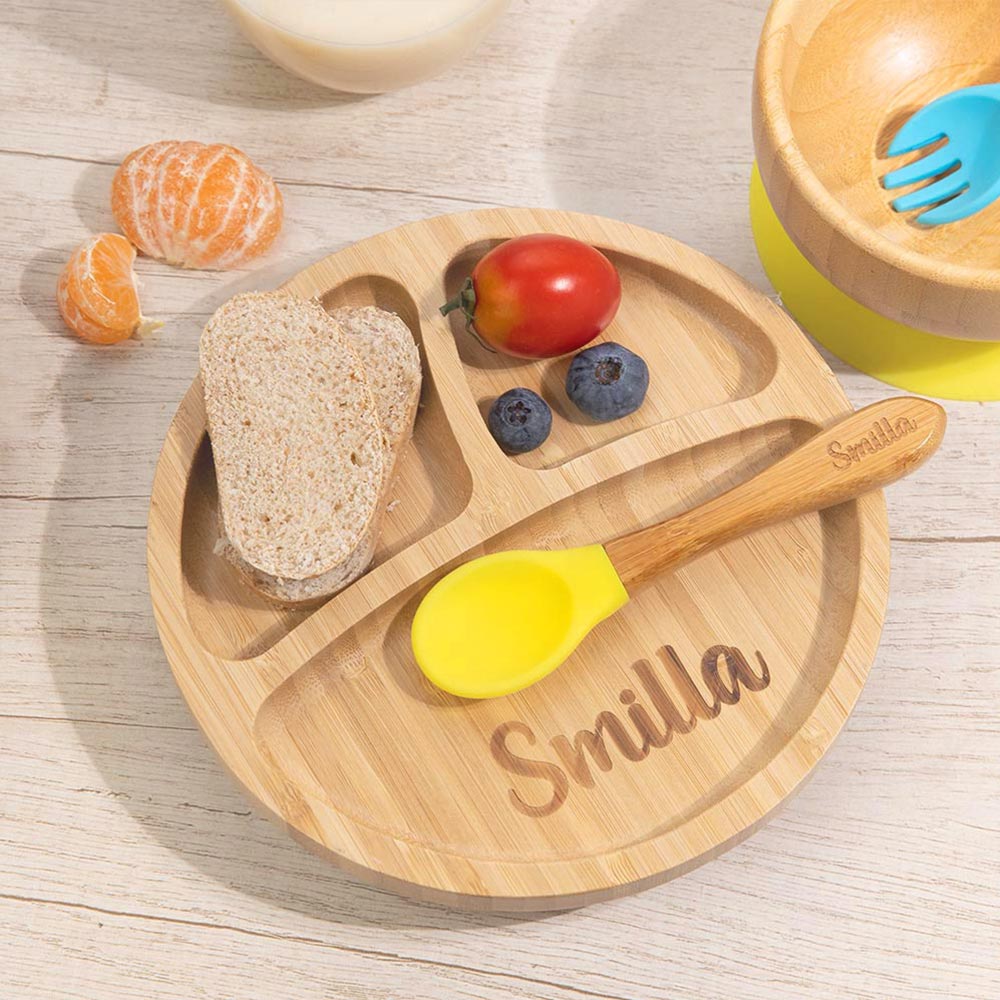 Personalized Animal Bamboo Baby Plate Spoon And Bowl Set With Suction ...