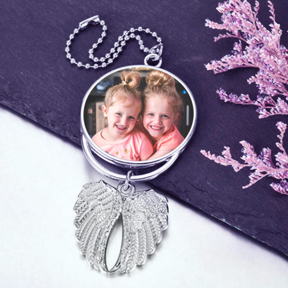 Personalized Angel Wings Memorial Photo Pendant - CALLIE