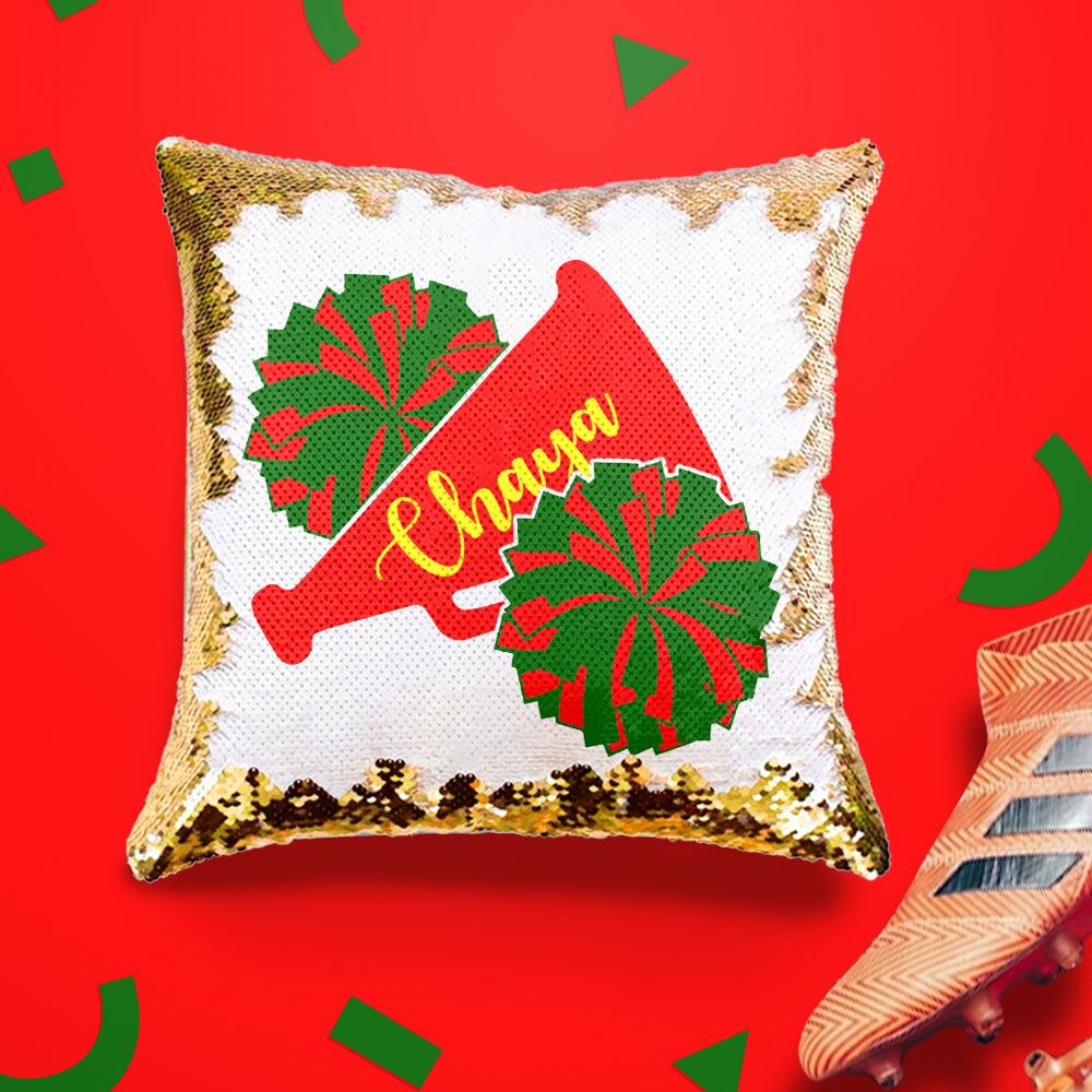 Personalized World Cup Cheerleading Sequin Throw Pillow Cushion Cover ...