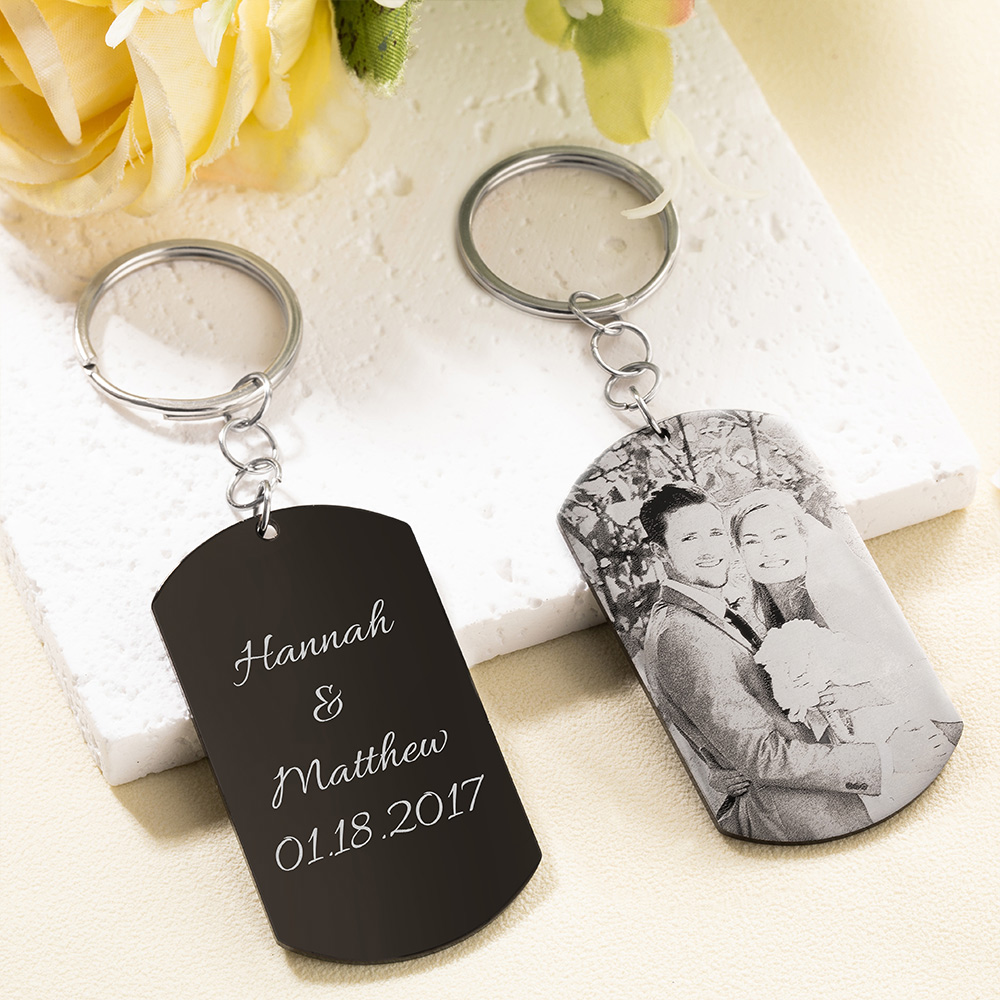 Personalized Men's Photo KeyChain Black Titanium Steel - CALLIE
