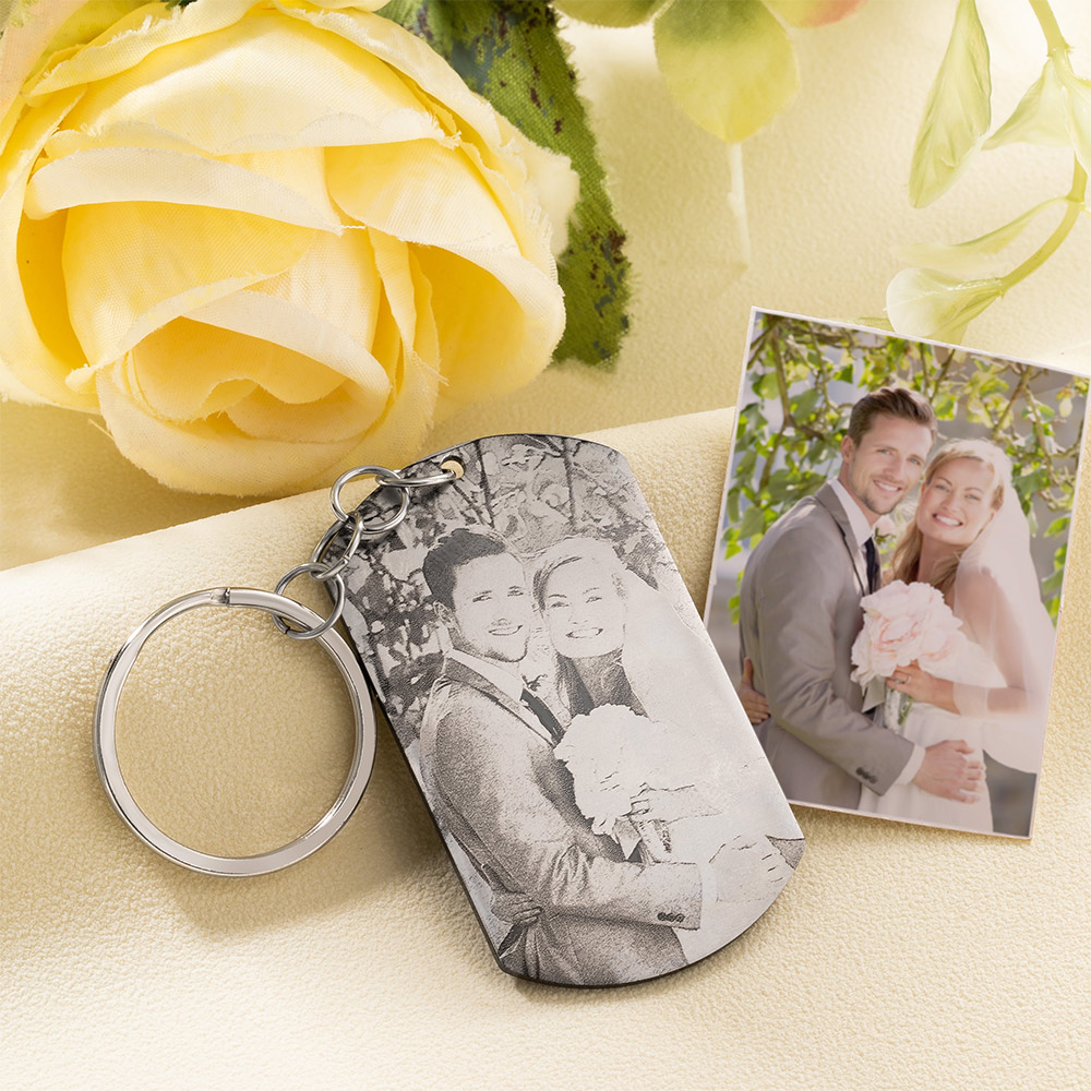 Personalized Men's Photo KeyChain Black Titanium Steel - CALLIE
