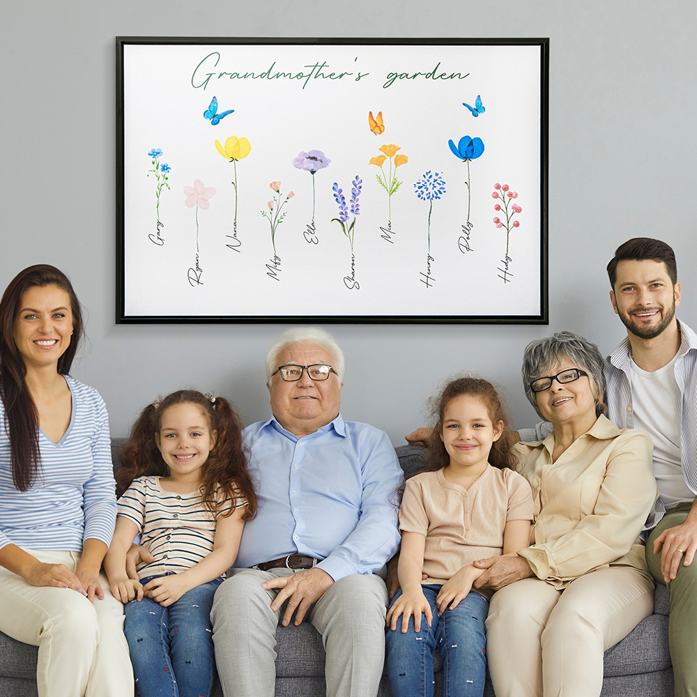 Personalized 1-16 Family Watercolor Flowers Horizontal Frameless Canvas ...