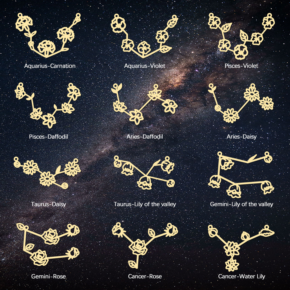 Personalised Birth Flower Zodiac Constellations Necklace - CALLIE