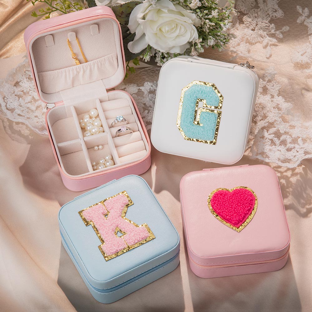 Personalized Chenille Letter Patch Jewelry Organizer Box for Women ...