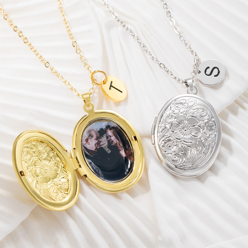 Personalized Flower Locket Necklace with Initial Photo Keepsake Gift ...