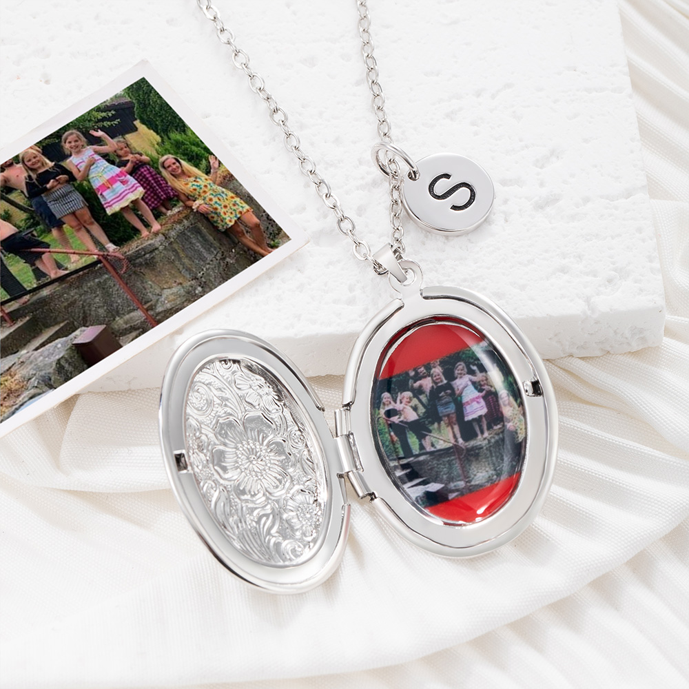 Personalized Flower Locket Necklace with Initial Photo Keepsake Gift ...