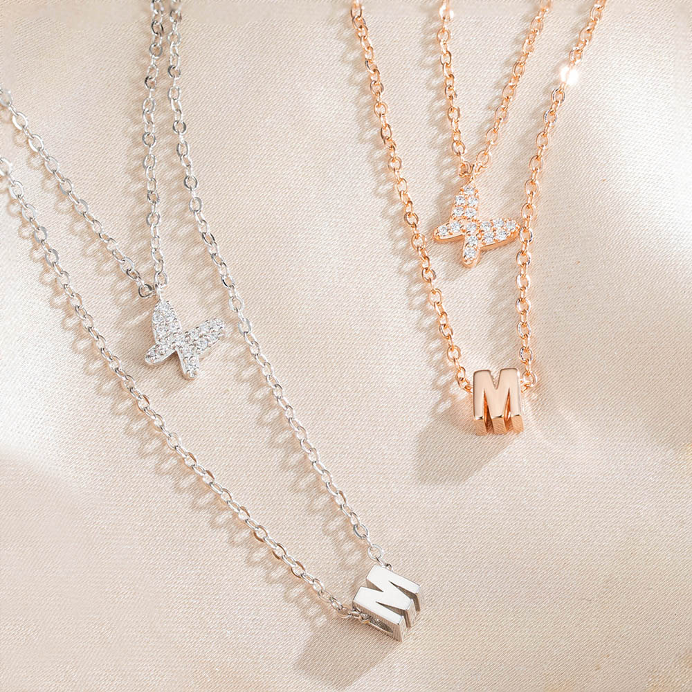 Personalized Initials and Butterfly Layered Necklace Gifts for Her - CALLIE