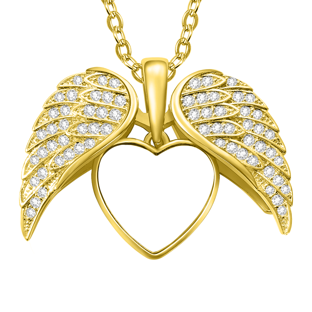 Personalized CZ Heart Shape Angel Wing Photo Locket Necklace Memorial ...