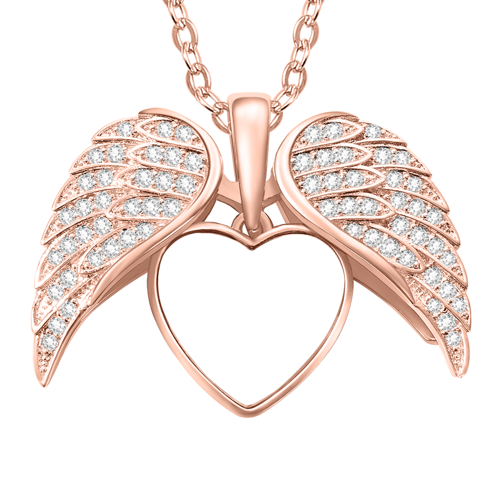Personalized CZ Heart Shape Angel Wing Photo Locket Necklace Memorial ...