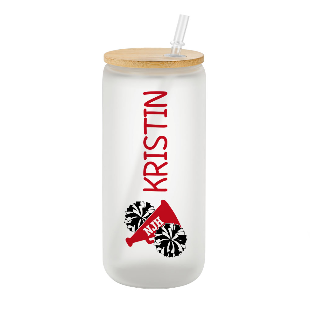 Personalized Cheer Drinking Glass with Megaphone and Pom Poms Gift for ...