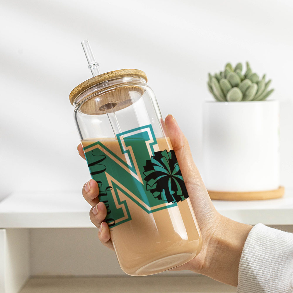 Personalized Cheer Drinking Glass with Megaphone and Pom Poms Gift for ...