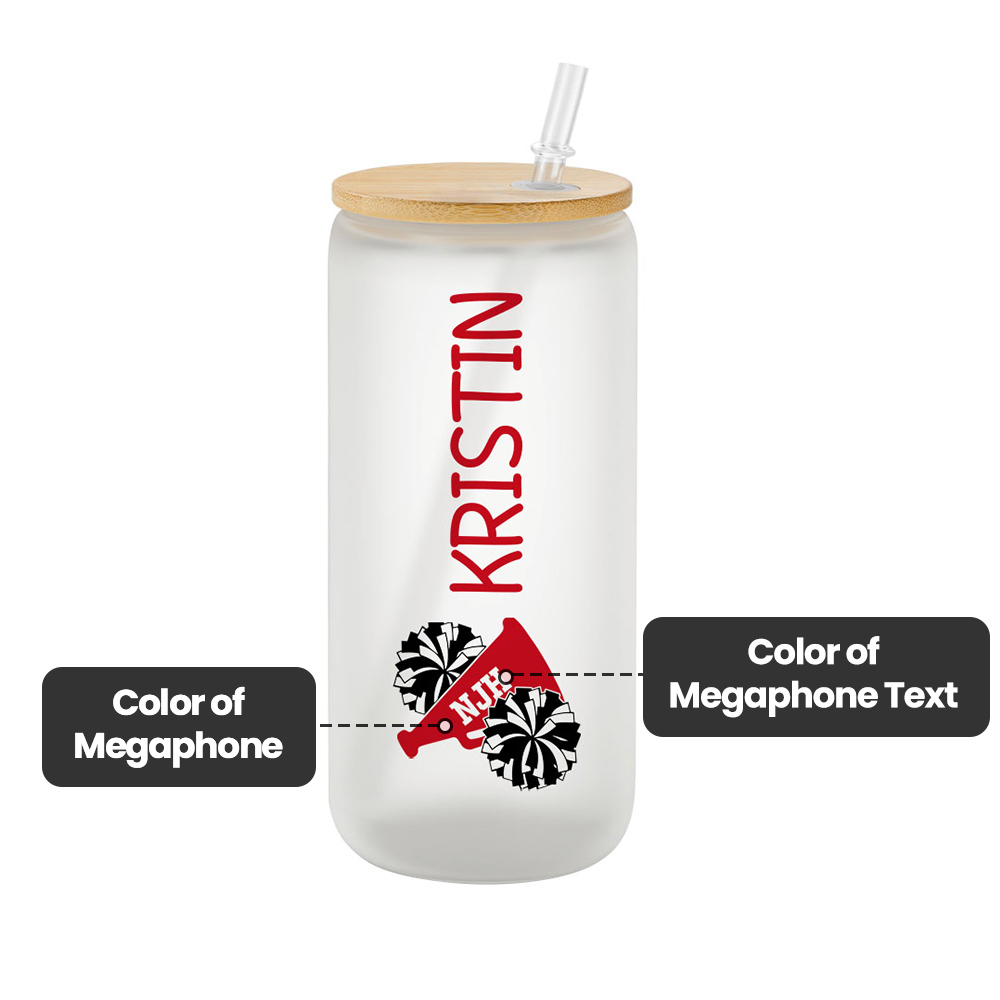 Personalized Cheer Drinking Glass with Megaphone and Pom Poms Gift for ...