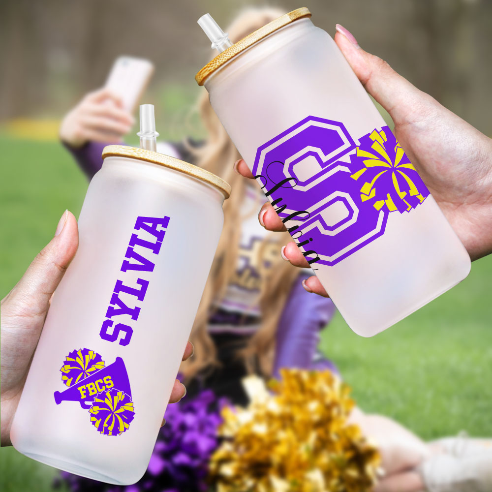 Personalized Cheer Drinking Glass with Megaphone and Pom Poms Gift for ...