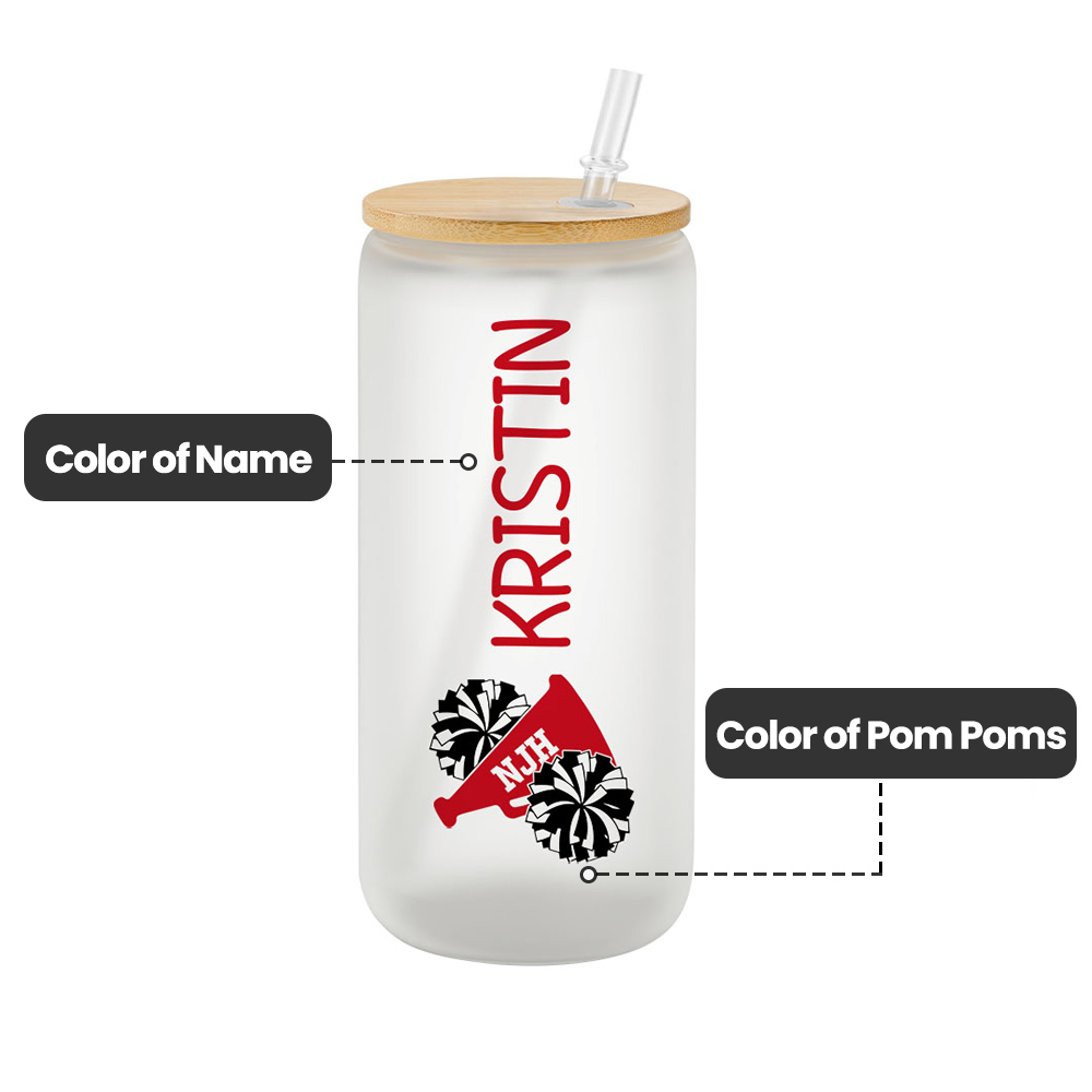 Personalized Cheer Drinking Glass with Megaphone and Pom Poms Gift for ...