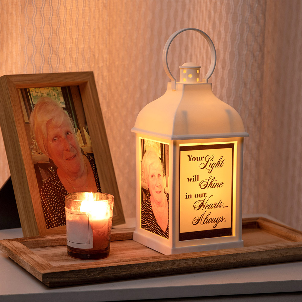 Personalized Memorial LED Light Lantern with Message and Photo Sympathy ...