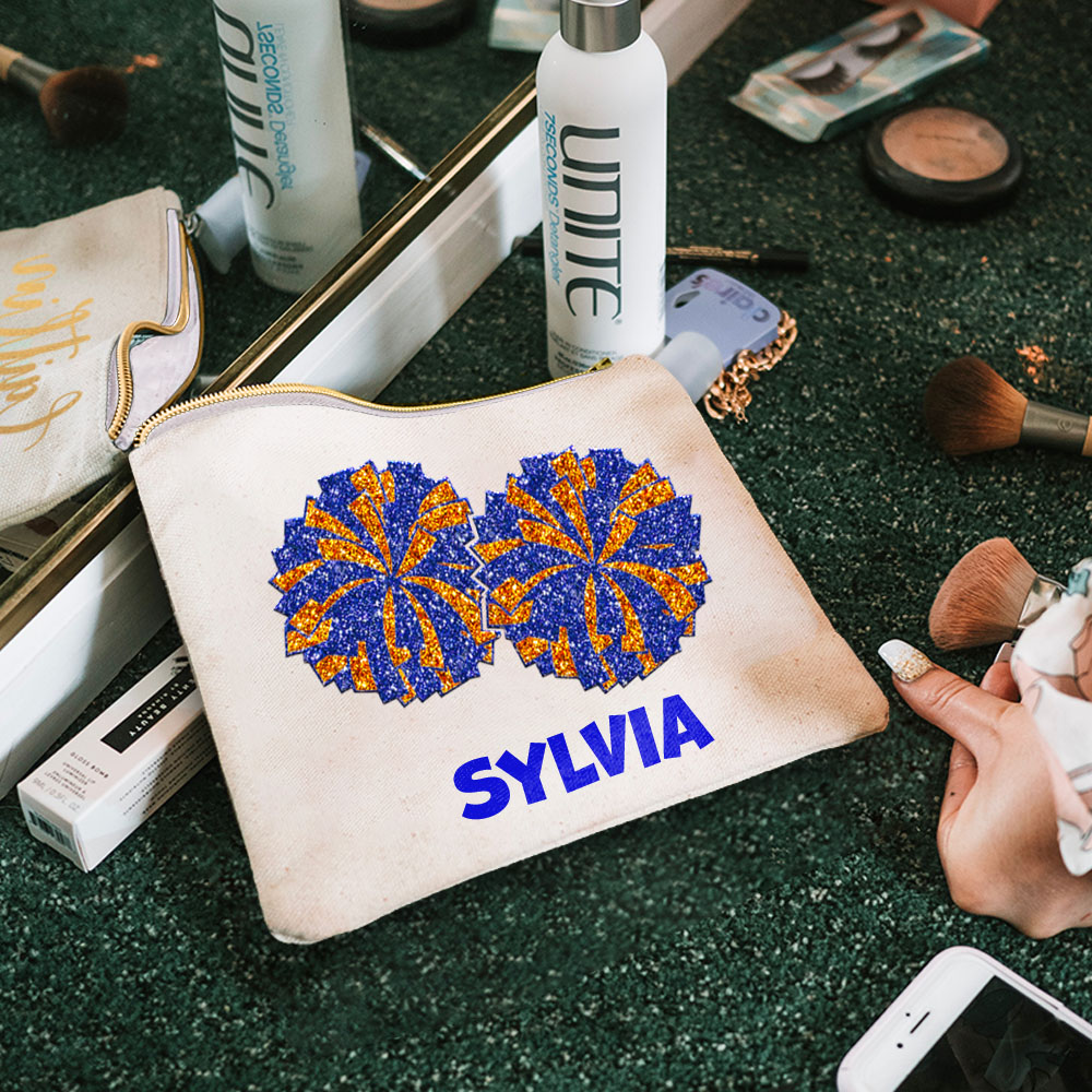 Personalized Glitter Cheerleading Pom Poms Makeup Cosmetic Bag - CALLIE