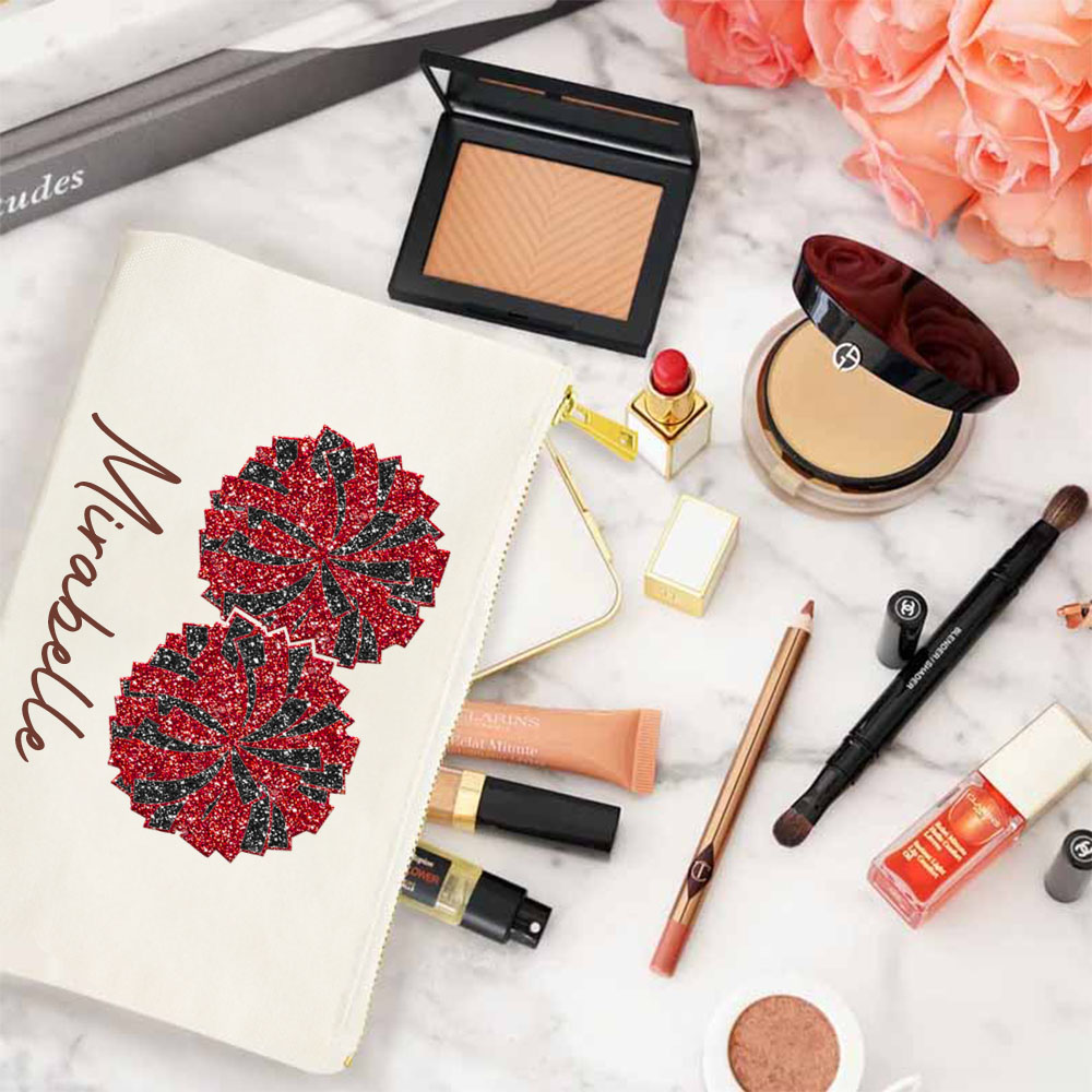 Personalized Glitter Cheerleading Pom Poms Makeup Cosmetic Bag - CALLIE