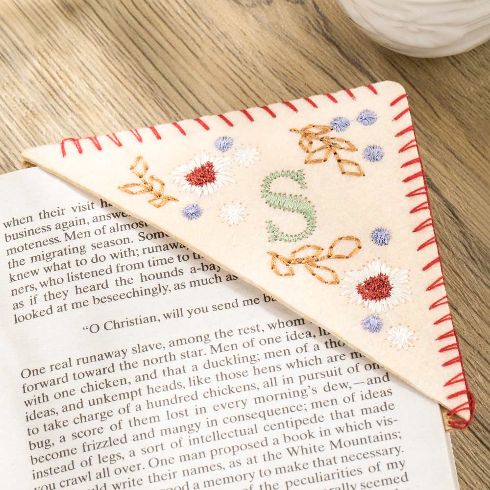 Personalized Felt Corner Hand Embroidered Bookmarks with Initials - CALLIE