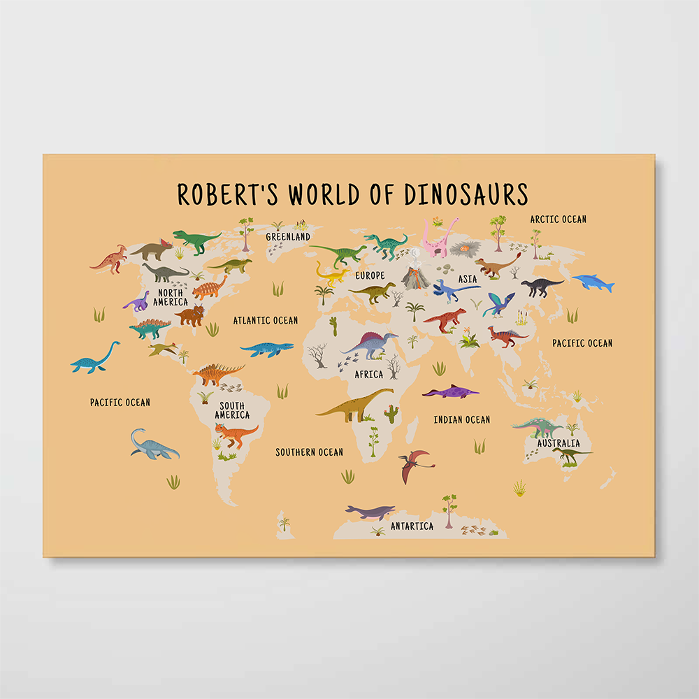 Personalized Dinosaur World Map Wall Art Kids Educational Poster Print ...