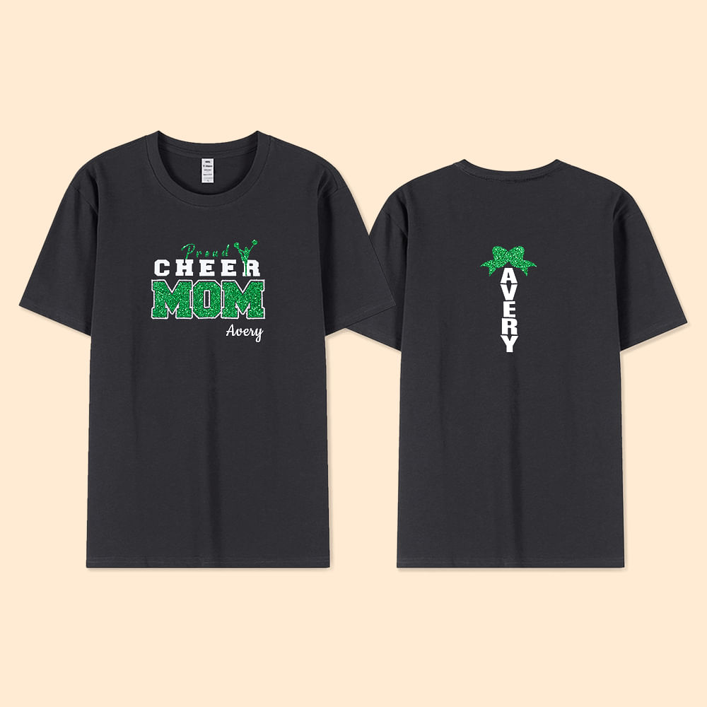 Personalized Glitter Proud Cheer Mom Short Sleeve T-shirt with Name ...