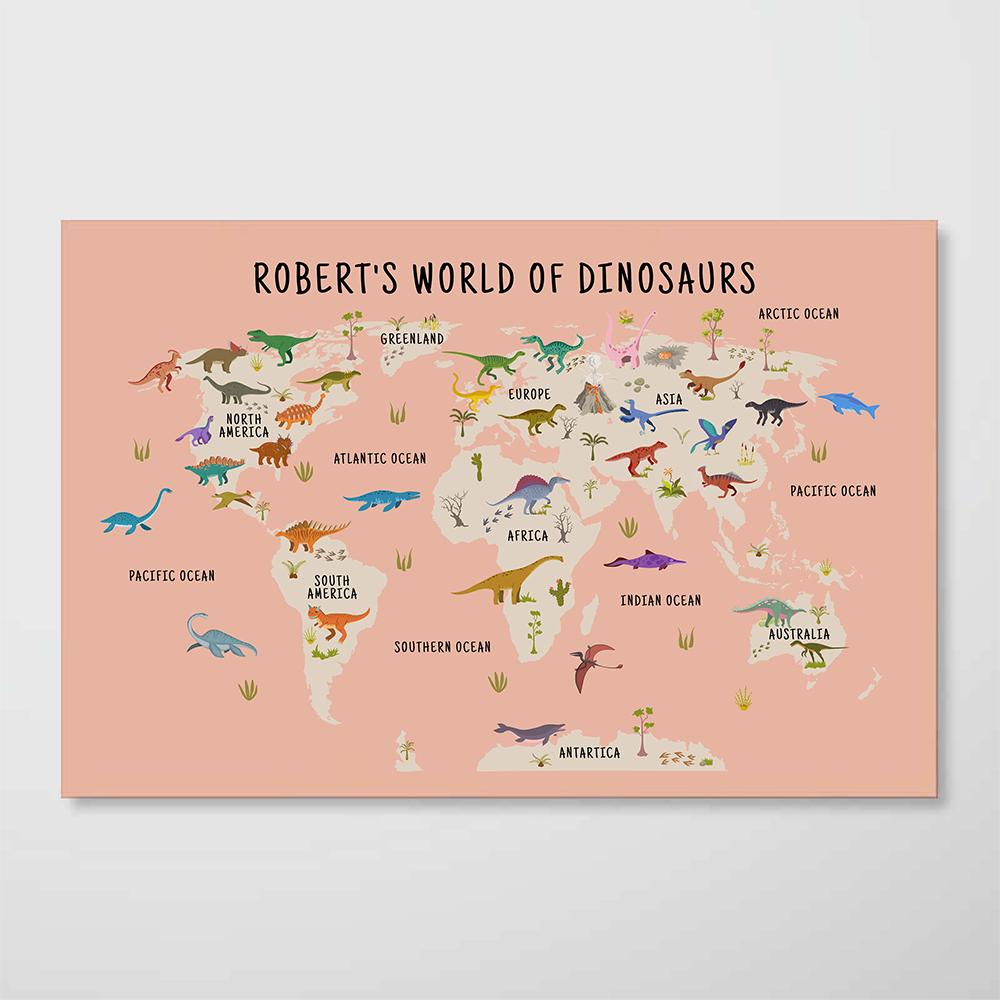 Personalized Dinosaur World Map Wall Art Kids Educational Poster Print ...