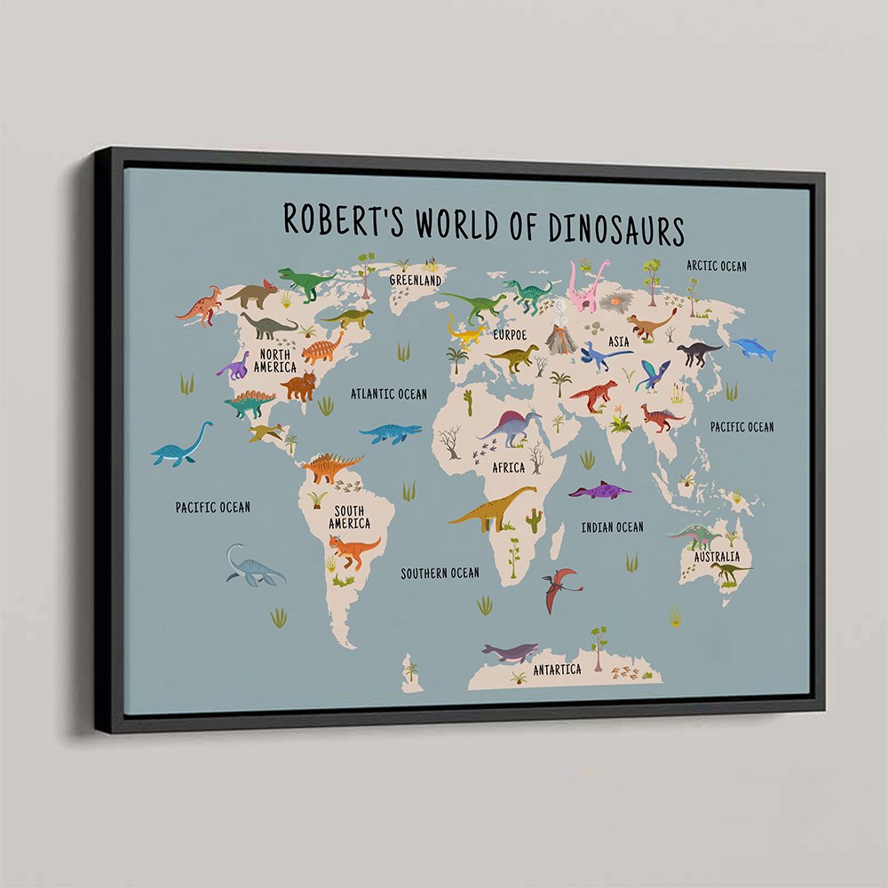 Personalized Dinosaur World Map Wall Art Kids Educational Poster Print ...
