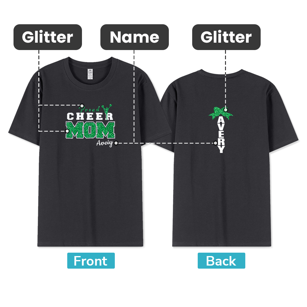 Personalized Glitter Proud Cheer Mom Short Sleeve T-shirt with Name ...
