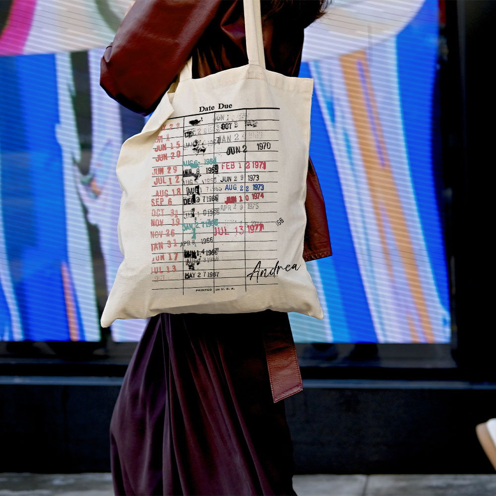 Personalized Vintage Date Due Card Tote Bag Gifts for Book Lovers - CALLIE