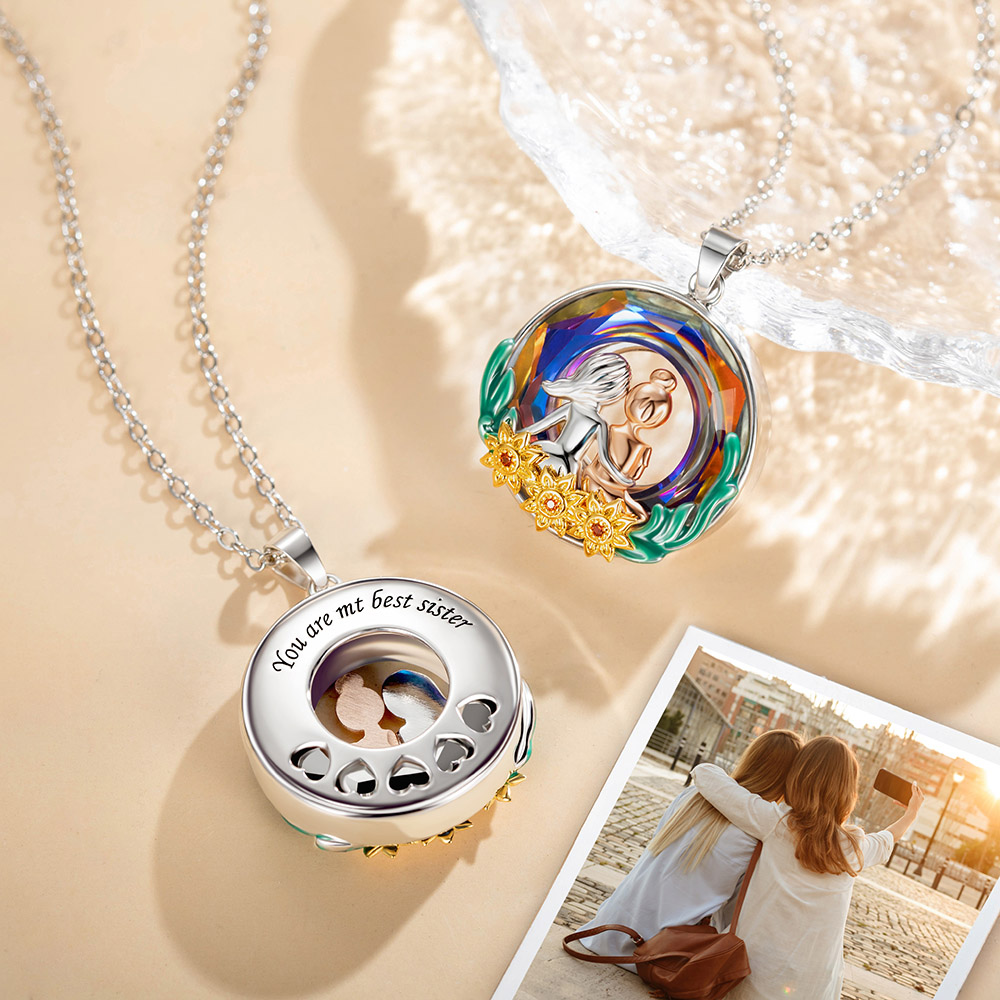 Personalized Sunflower Crystal Sister Necklace with Message for Sister ...