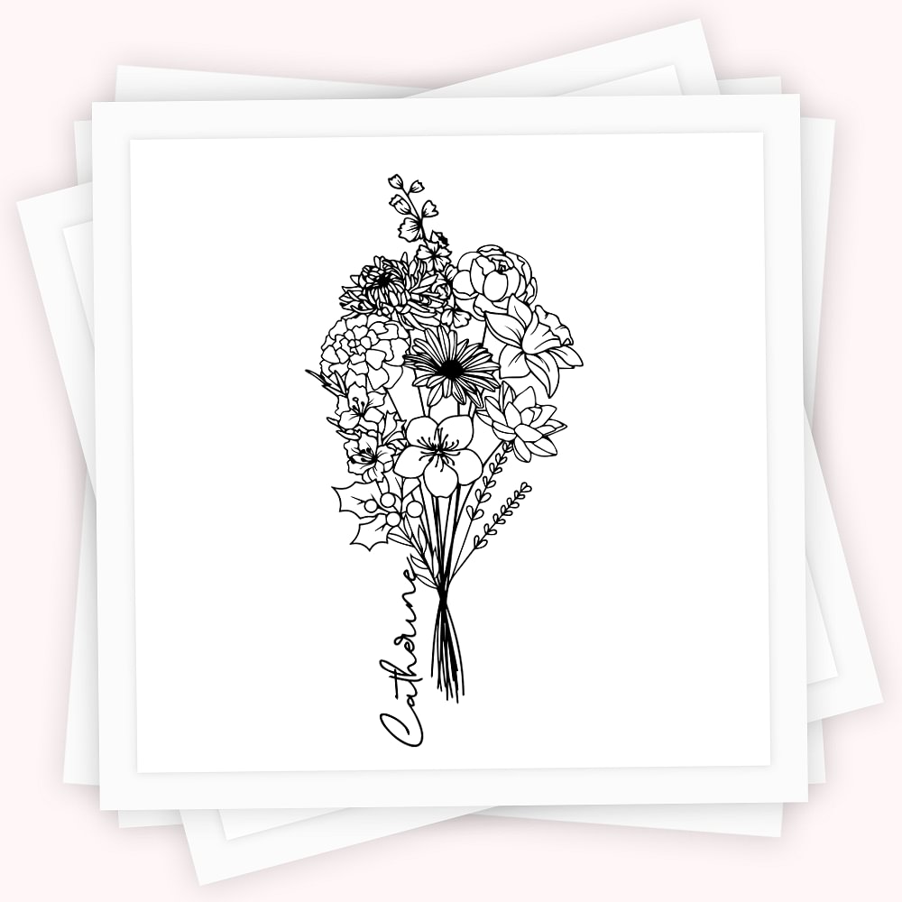 Personalized Family Birth Flower Bouquet Tattoo Design Floral Tattoo ...