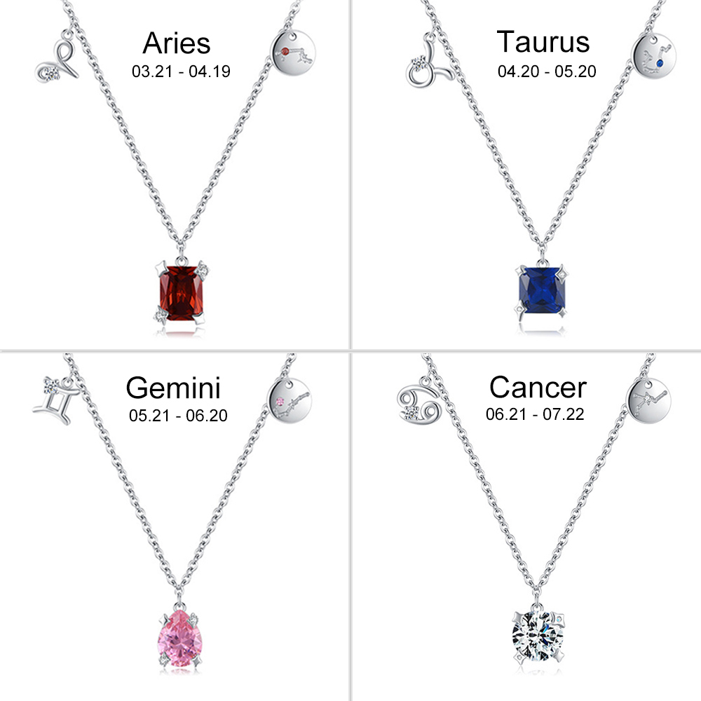 Personalized Zodiac Sign 12 Constellation Birthstone Women Necklace ...