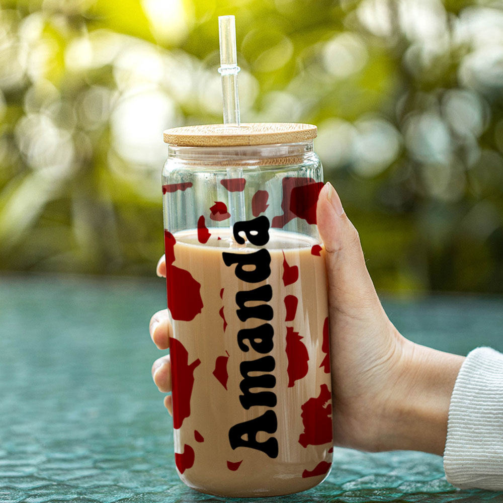 Personalized Leopard Print Iced Coffee Cup, Name Glass Tumbler with ...