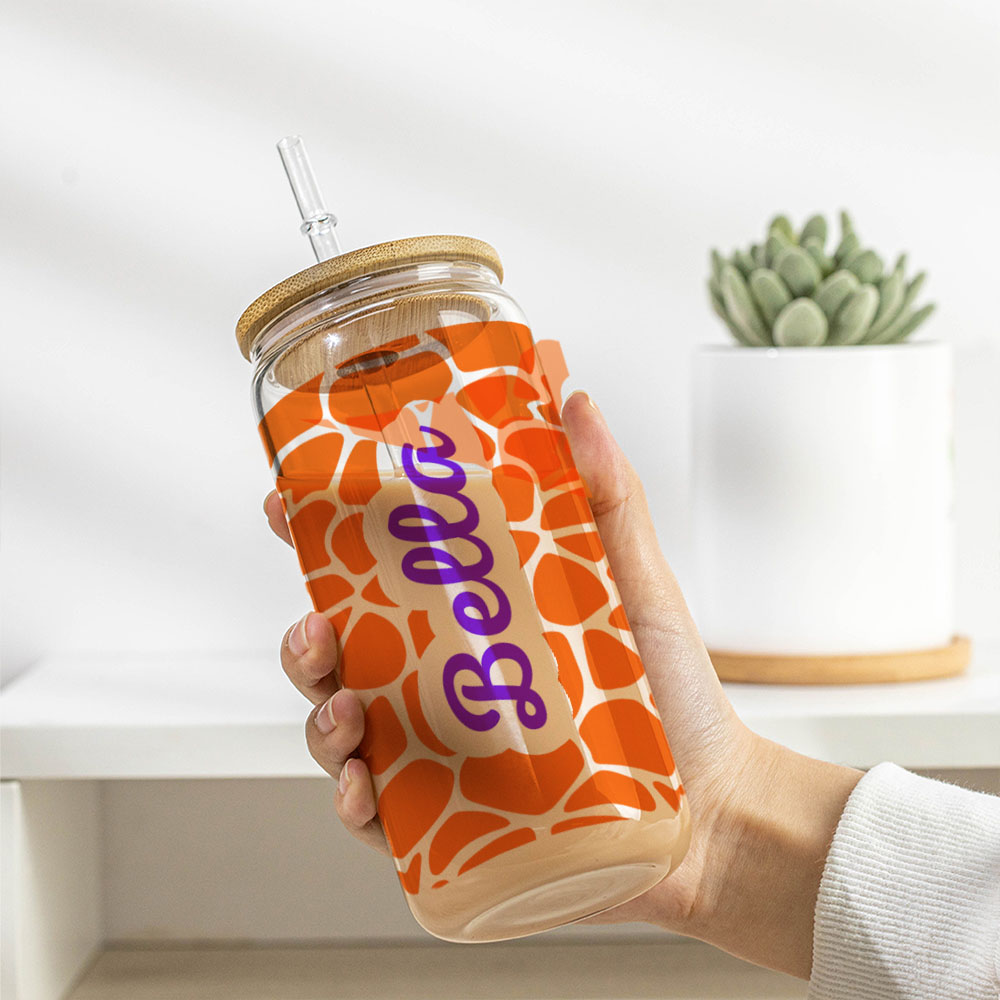 Personalized Leopard Print Iced Coffee Cup, Name Glass Tumbler with ...