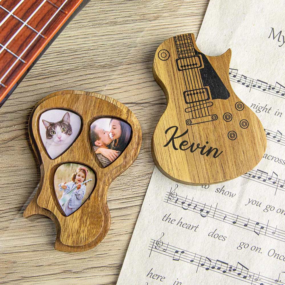 Personalized Wooden Guitar Picks with Storage Case with Text Photo Gift ...
