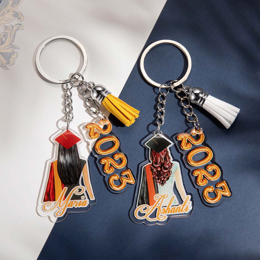 Personalized Graduation Silhouettes Keychain 2023 with Tassel - CALLIE