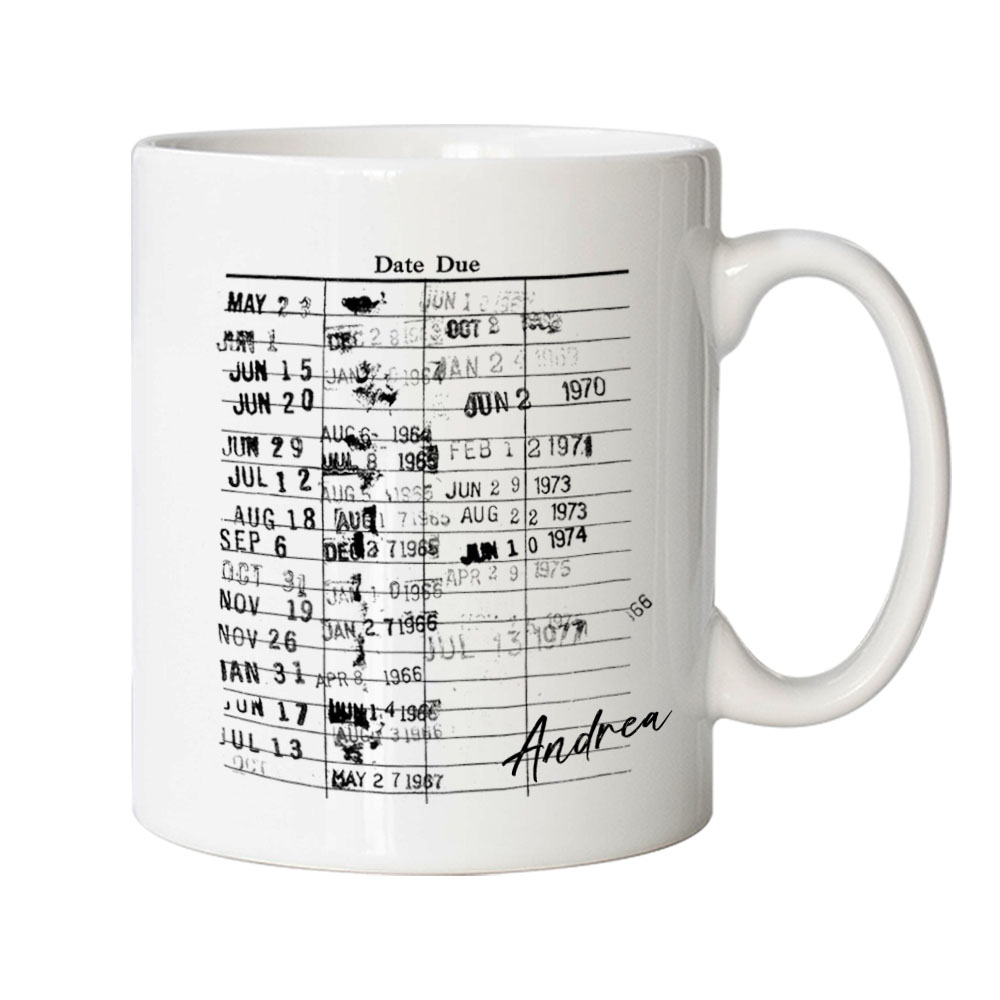 Personalized Vintage Date Due Card Coffee Mug Coaster for Readers ...