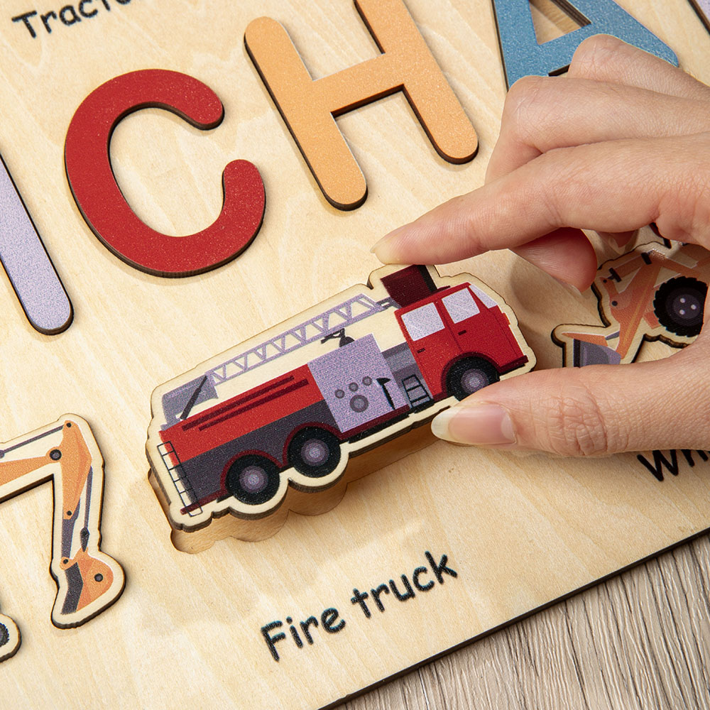 Personalized Engineering Vehicles Puzzle Board with Name Montessori Toy ...
