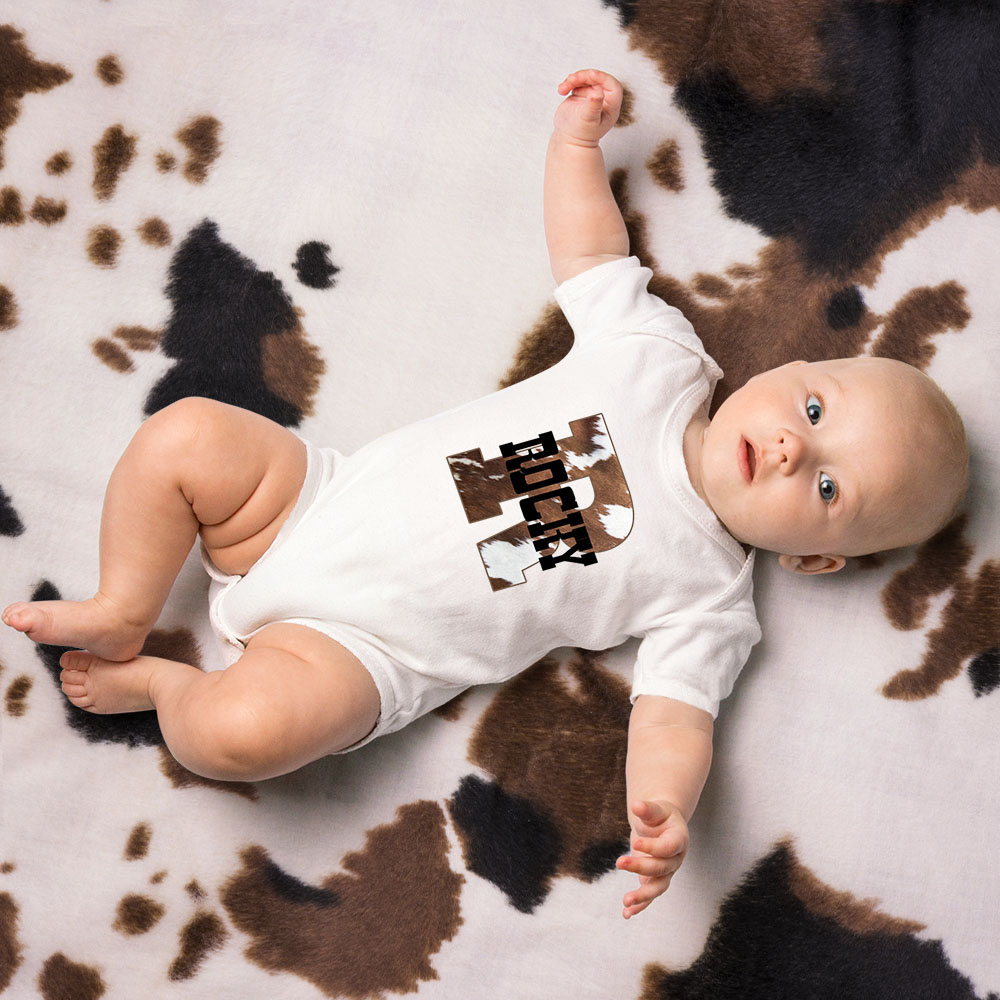 Personalized Cowhide Cowboy and Cowgirl Baby Onesie with Name for ...