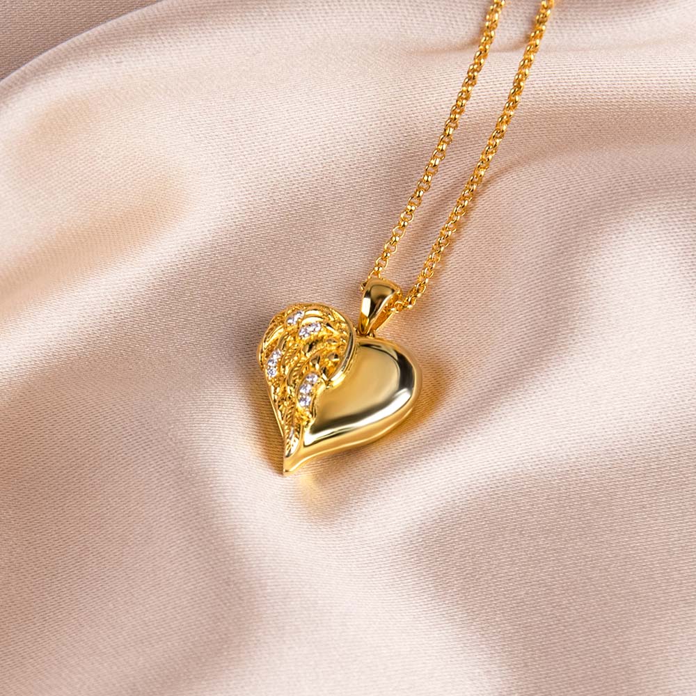 Personalized Angel Wings Locket Heart Necklace with Photo - CALLIE