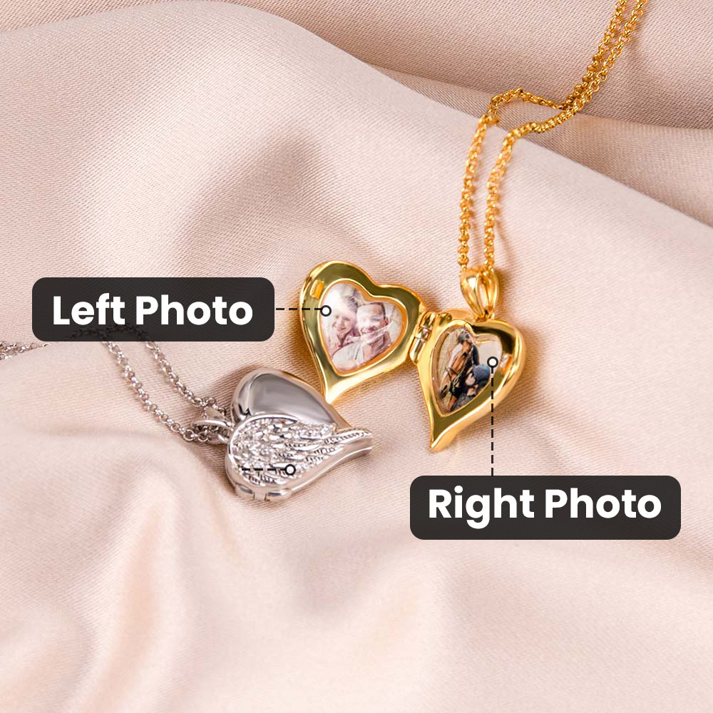 Personalised Angel Wings Locket Heart Necklace with Photo - CALLIE