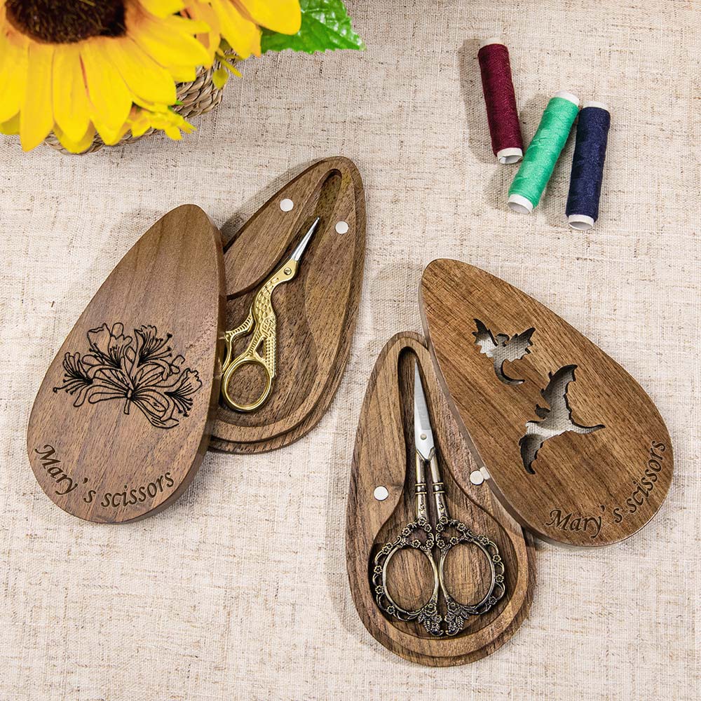 Personalised Vintage European Design Scissors with Engraved Wooden ...