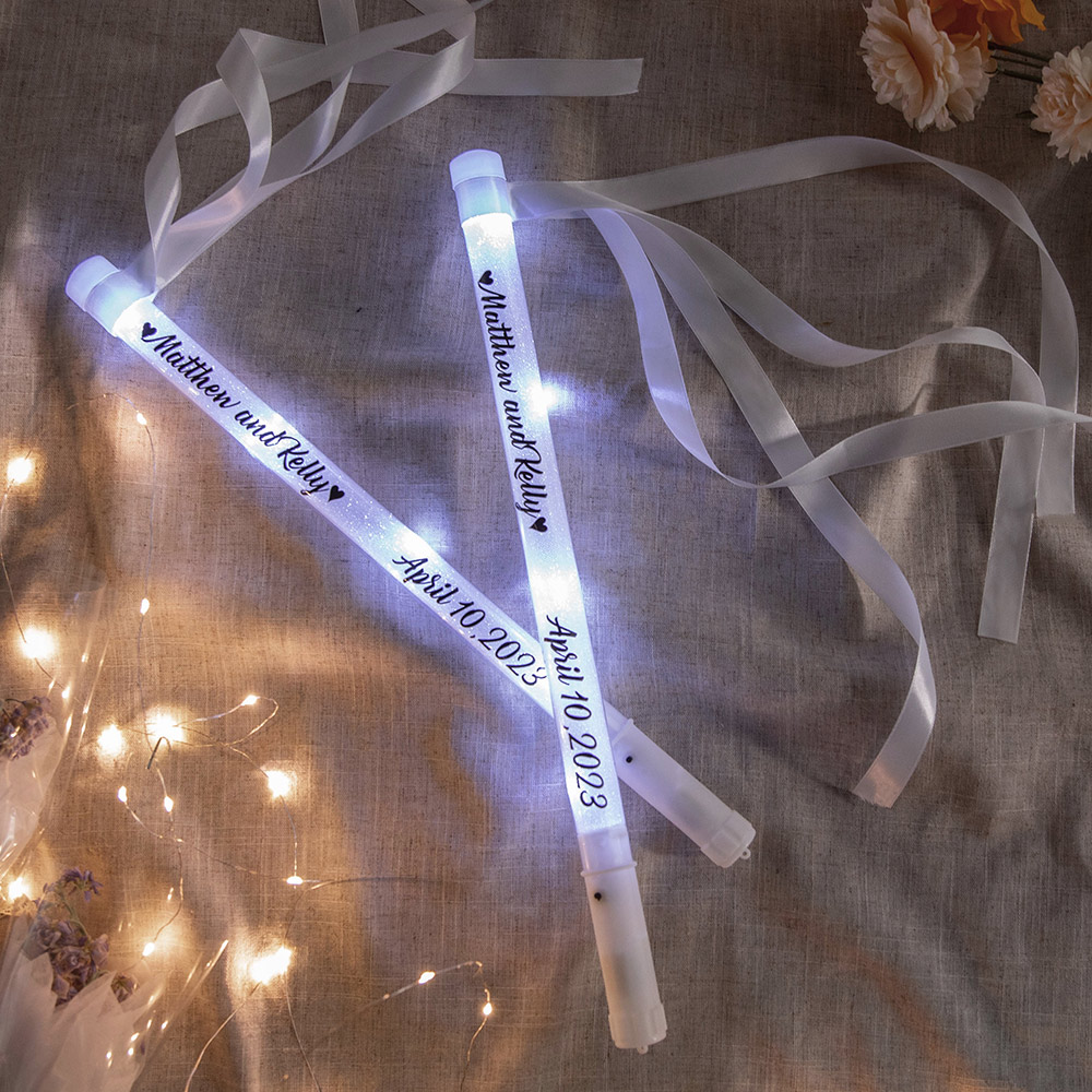 Personalized 5pcs Light Up LED Stick Wedding Wands with Ribbon Lights ...
