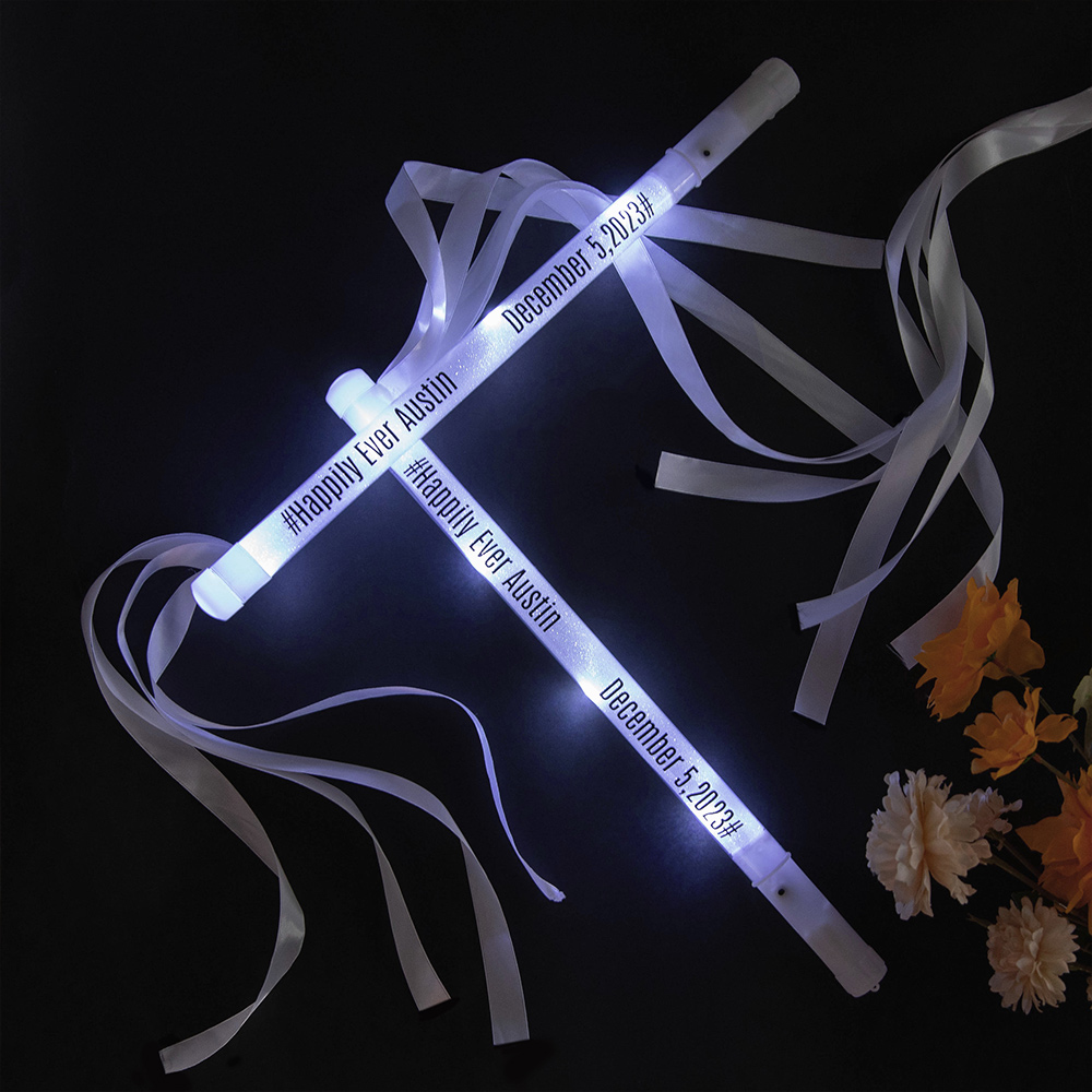 Personalized 5pcs Light Up LED Stick Wedding Wands with Ribbon Lights ...