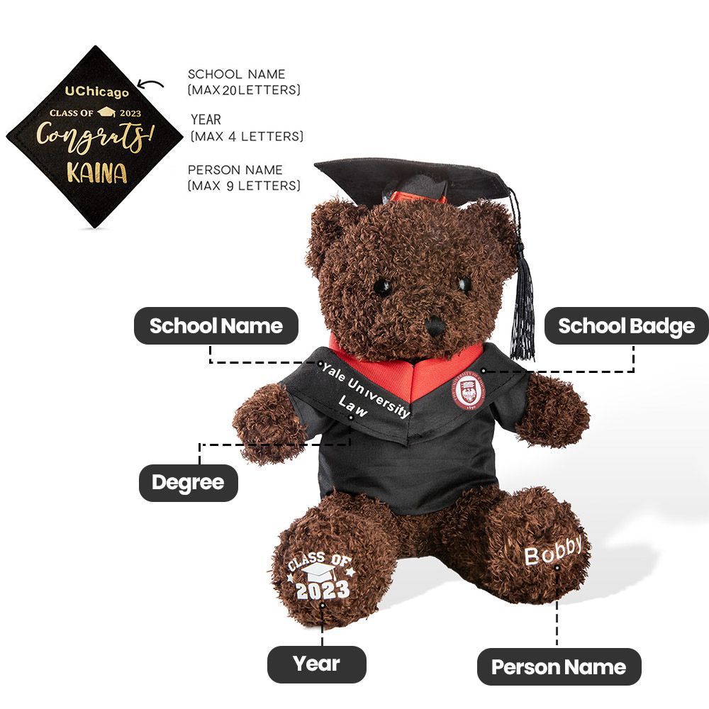Personalized Graduation Gift Teddy Bear with Name and School Badge - CALLIE