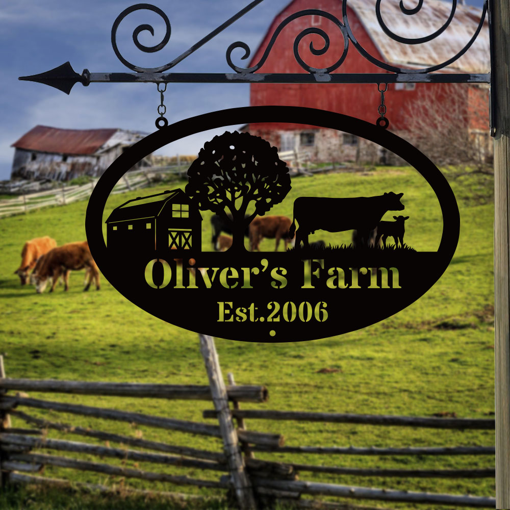 Personalized Barn Cow Calf Chicken Tractor Metal Sign for Farmer - CALLIE