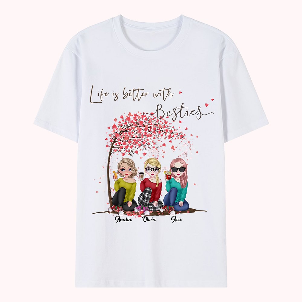 Personalized Life is Better with Besties Sitting Under Tree Cheers T ...