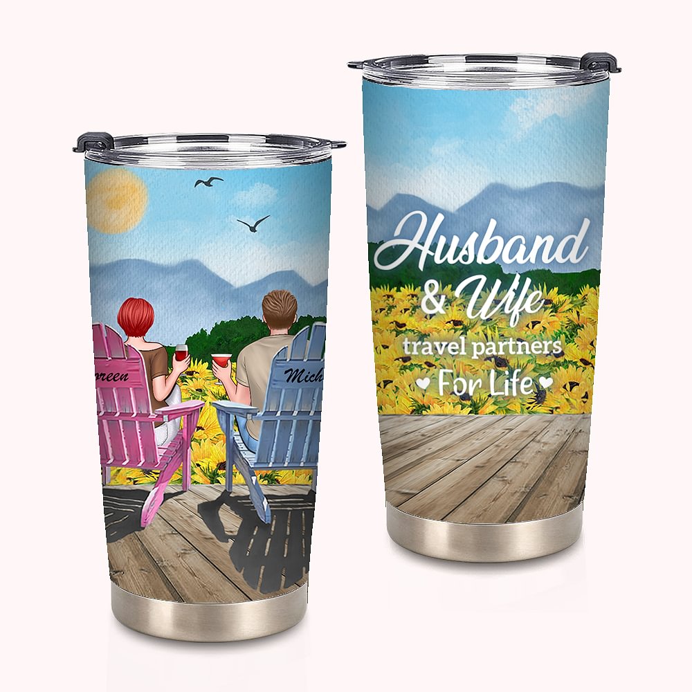 Personalised Travel Partners for Life Couple on Chairs with Sunflowers ...