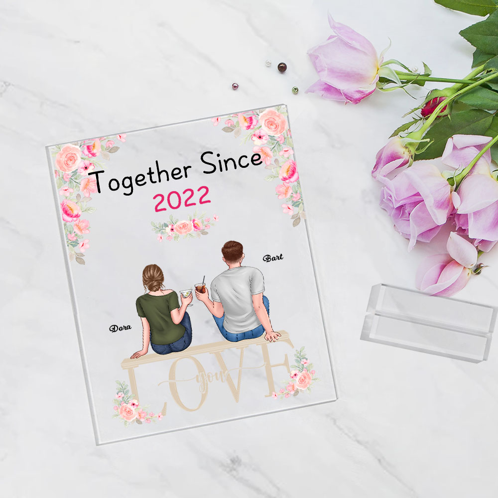 Personalized Couple Sitting on Chairs Cheers Flower Together Acrylic ...