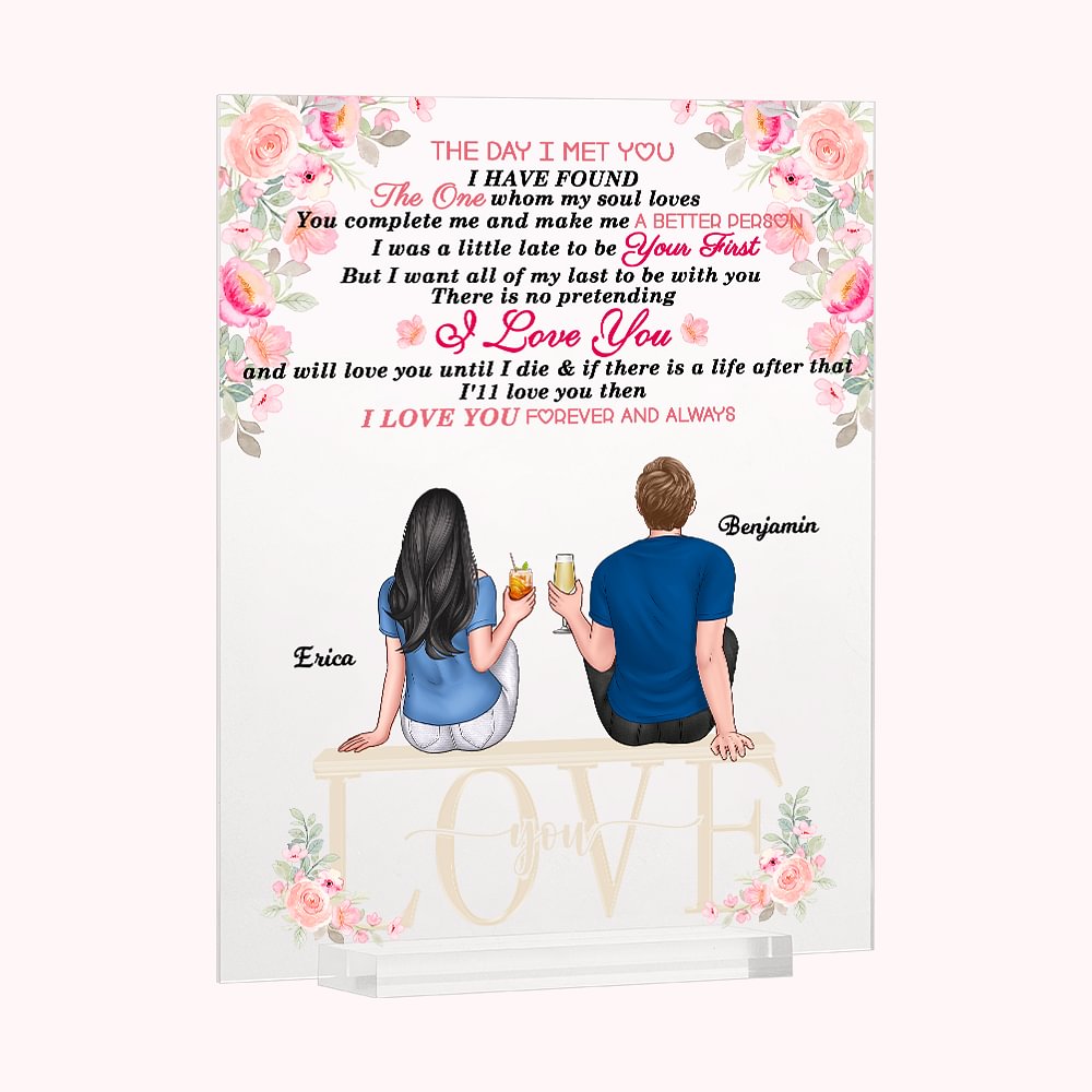 Personalized Couple Sitting on Chairs Cheers Flower Decoration I Love ...